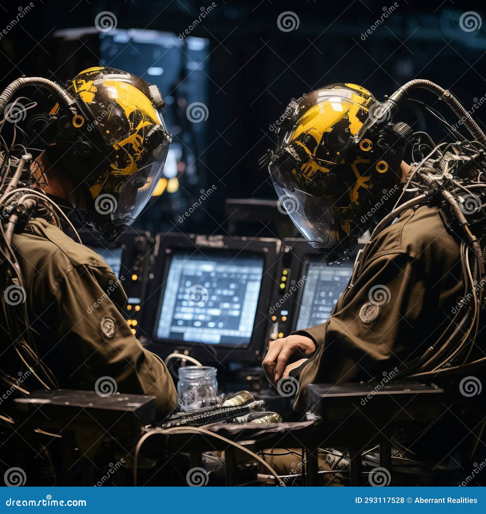 Two Men in Military Uniforms Sitting at a Computer Stock Illustration ...