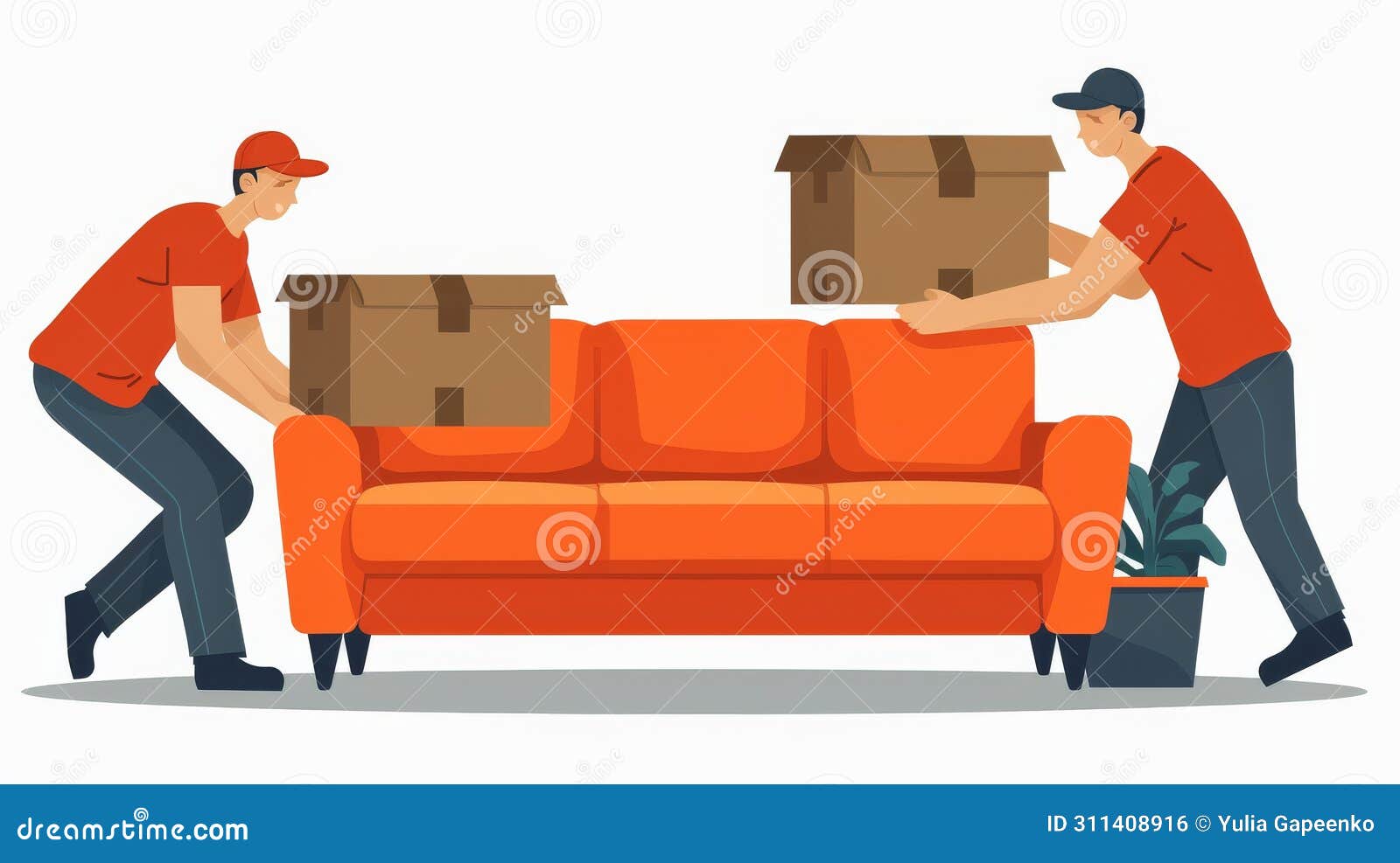 Two Men Moving a Couch with Boxes Stock Photo - Image of house ...