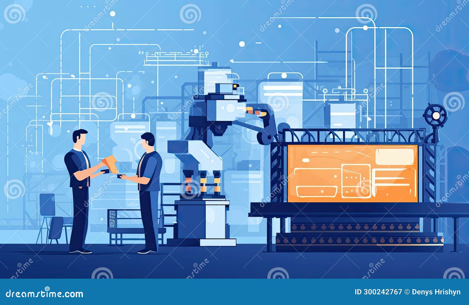 Two Men Observing a High-Tech Machine Stock Illustration - Illustration ...