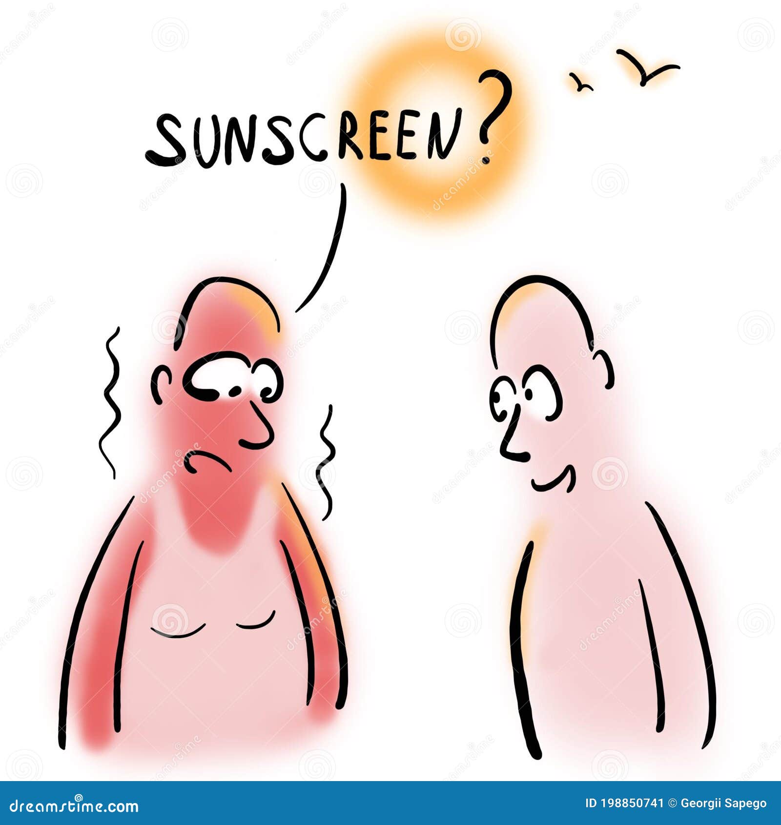 Two men and one sunburn stock illustration. Illustration of funny ...