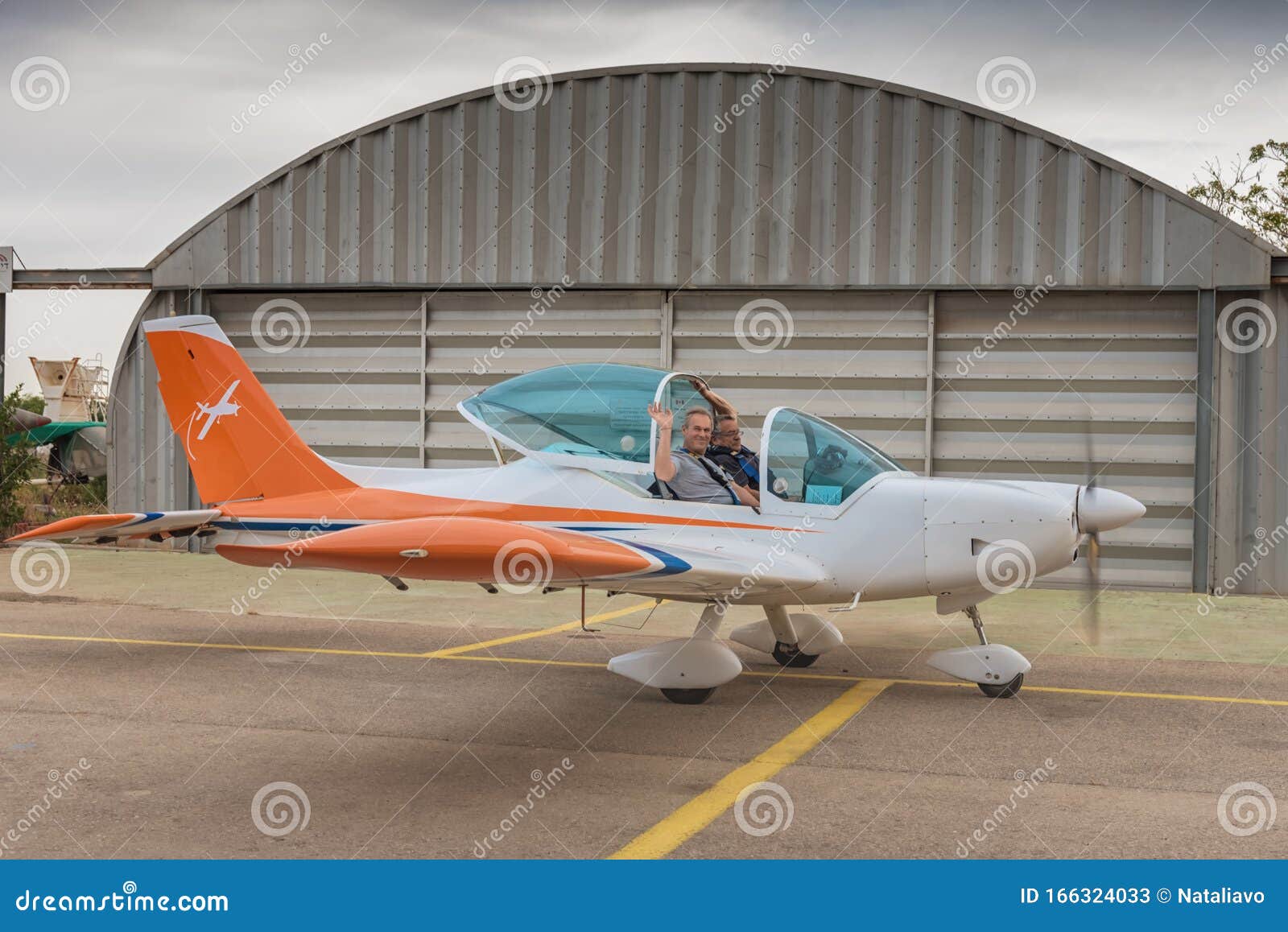 Two Men Pilot and Instructor are Driving Plane. Pilot Training in ...