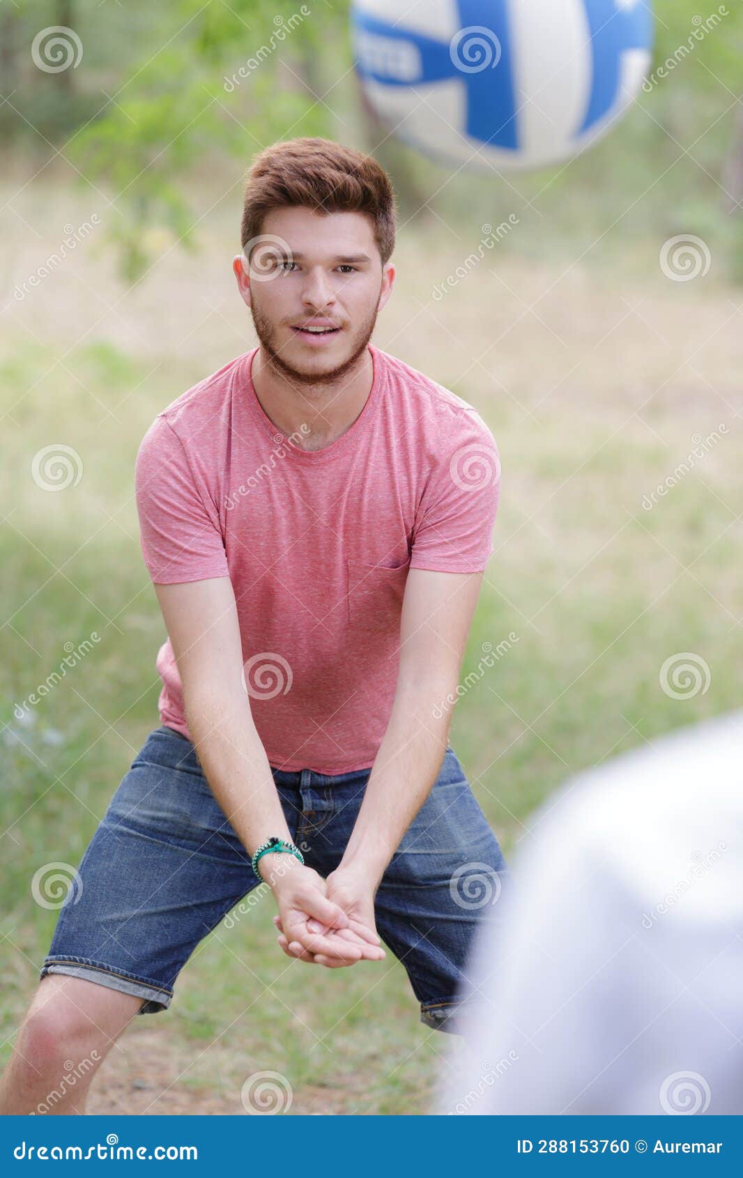 Two Men Play Outdoor Volleyball Stock Photo - Image of guys, field ...