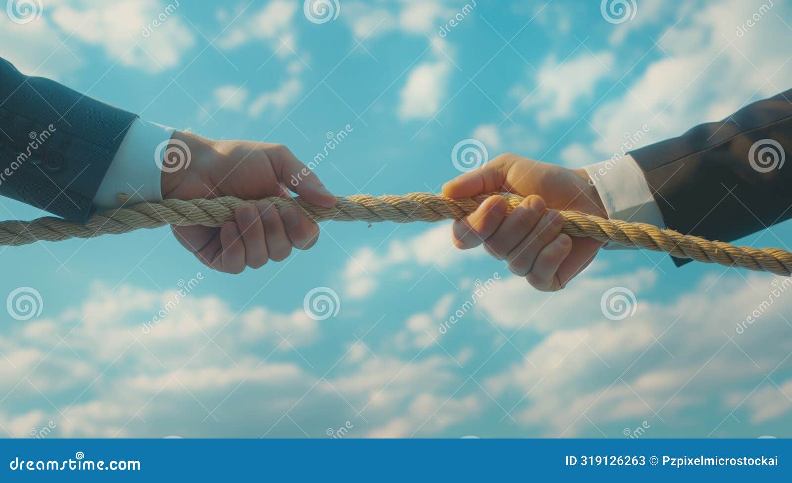 Two Men are Pulling on a Rope, One of Them is Wearing a Suit Generated ...