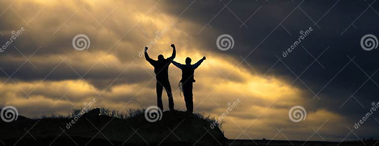 Two Men in Rock at the Sunset Stock Image - Image of team, nature ...