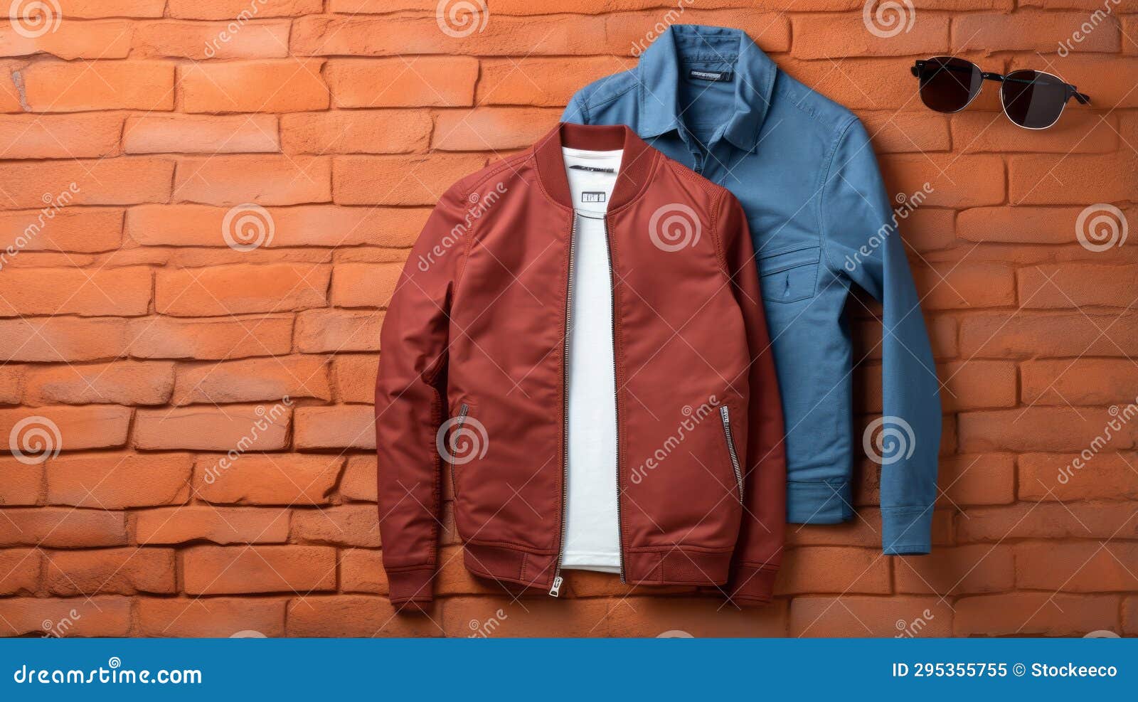 Minimalistic Elegance: Men S Jackets on Orange Brick Background Stock ...