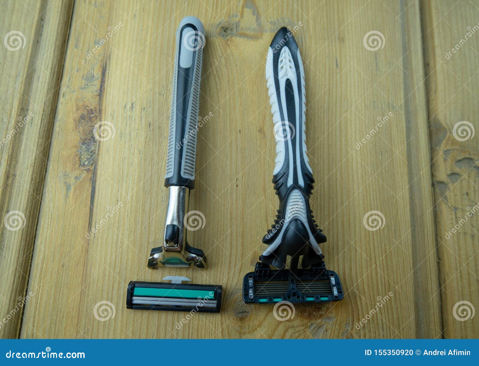 Two Men`s Razors with Replaceable Cartridges are on the Table Stock ...