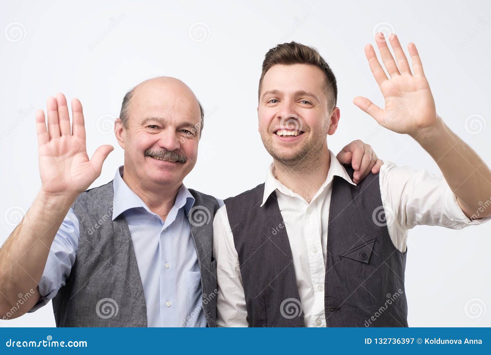 Two Men Saying Hello, Waving a Hand Stock Image - Image of emotion ...