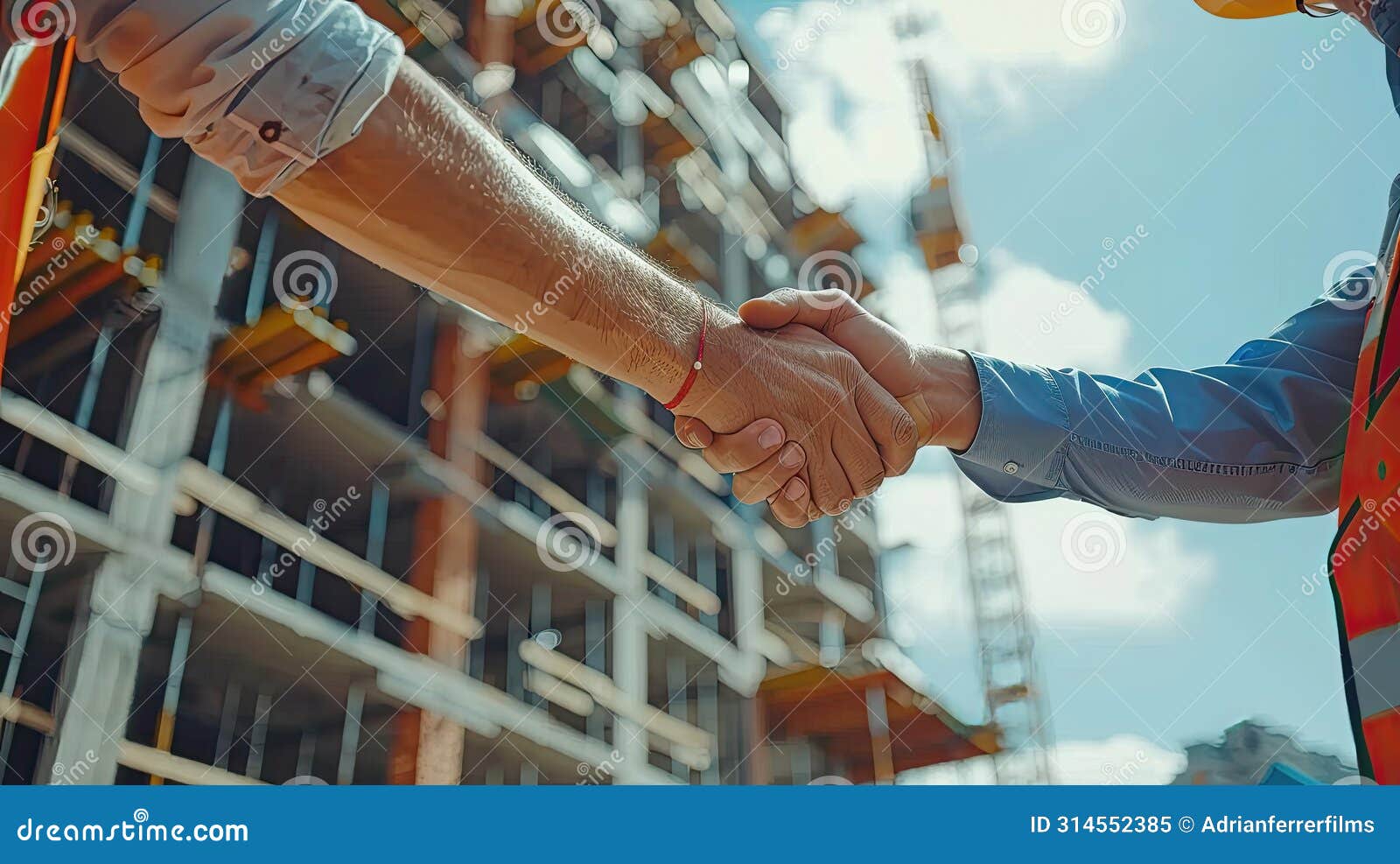 Two Men Shake Hands in Front of a Building Stock Image - Image of ...