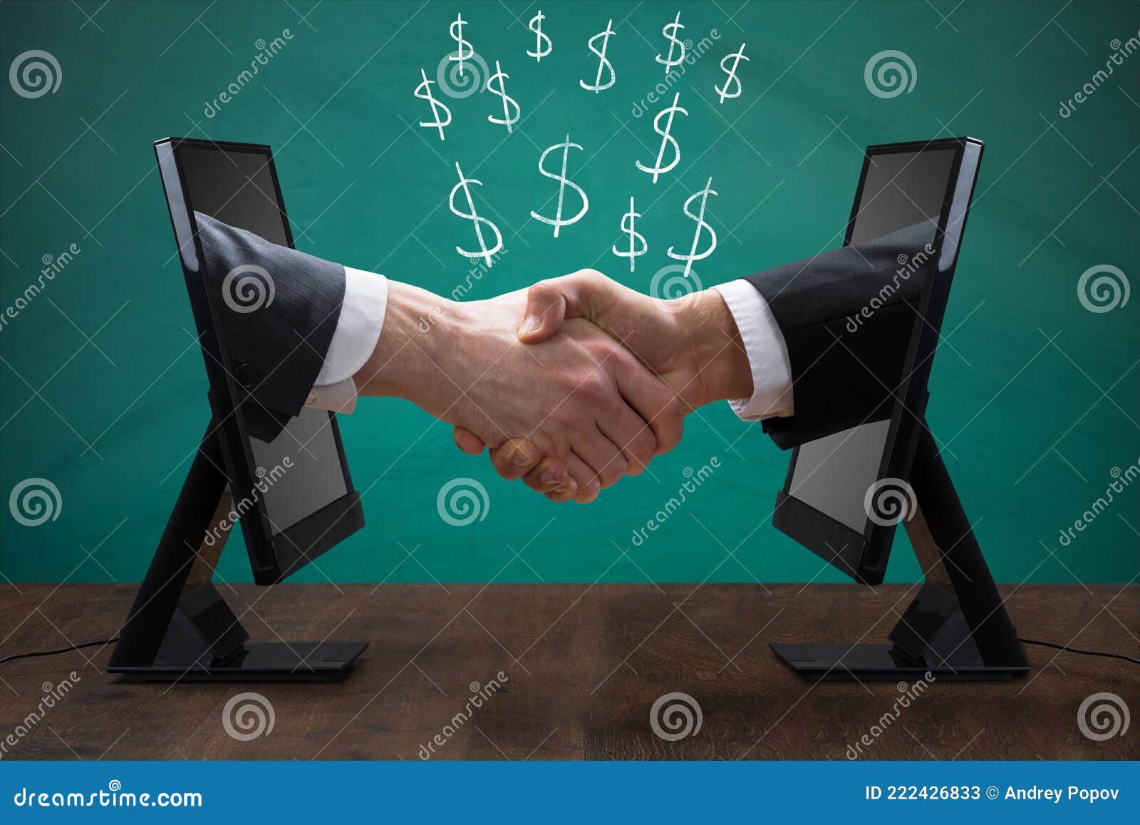Two Men Shaking Hands from Computer Screen Stock Image - Image of ...