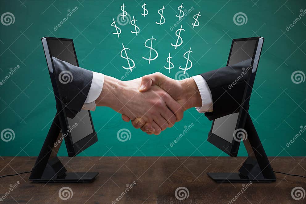 Two Men Shaking Hands from Computer Screen Stock Image - Image of ...