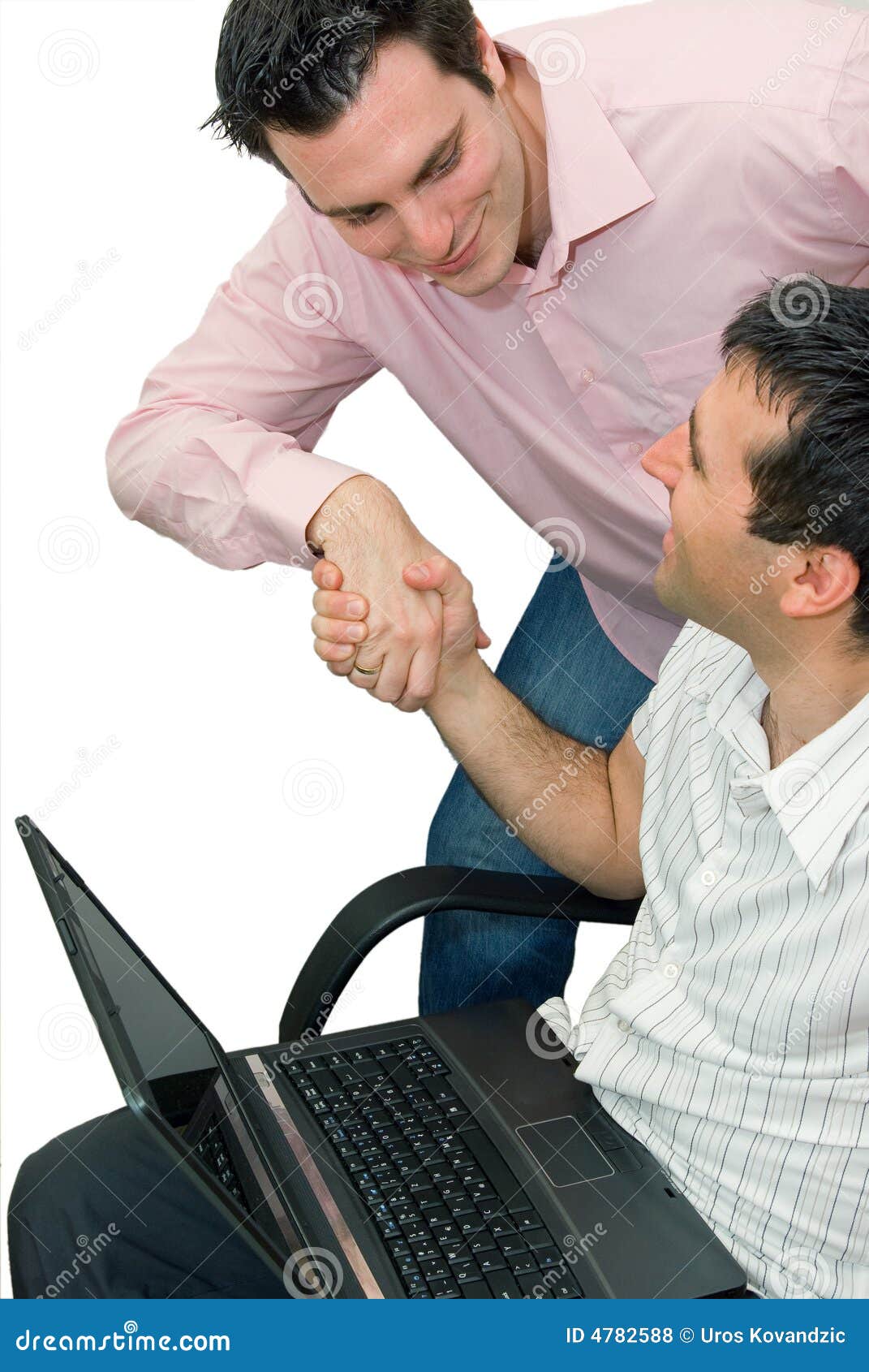 Two Men Shaking Hands with Laptop Stock Photo - Image of appealing ...