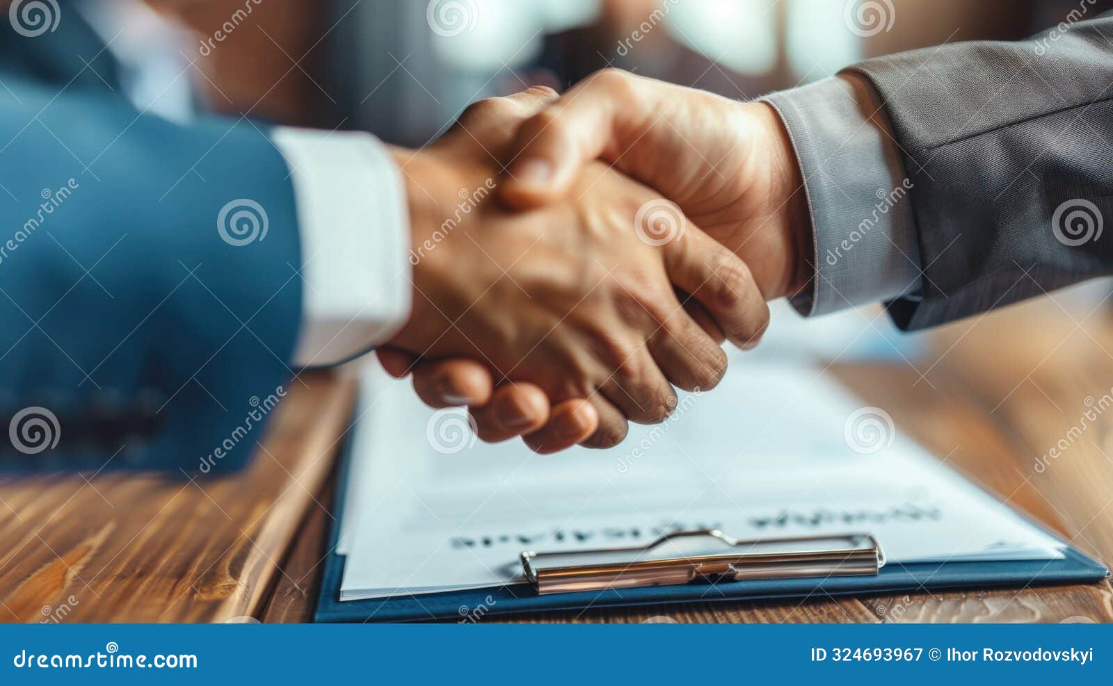 Two Men Shaking Hands. Signing an Important Agreement. Stock ...