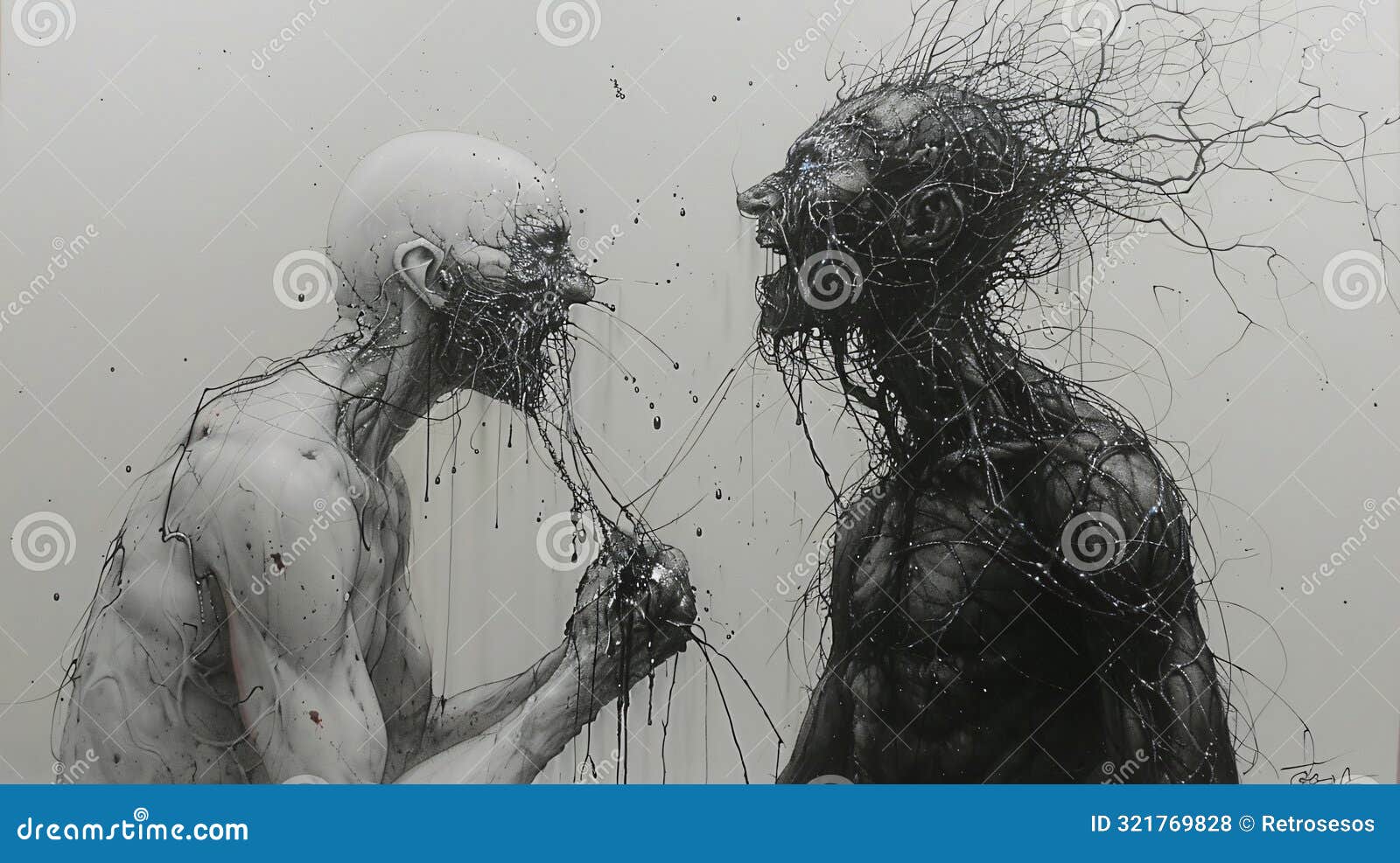 Two Men are Screaming at Each Other, Pulling at Black Strings Coming ...