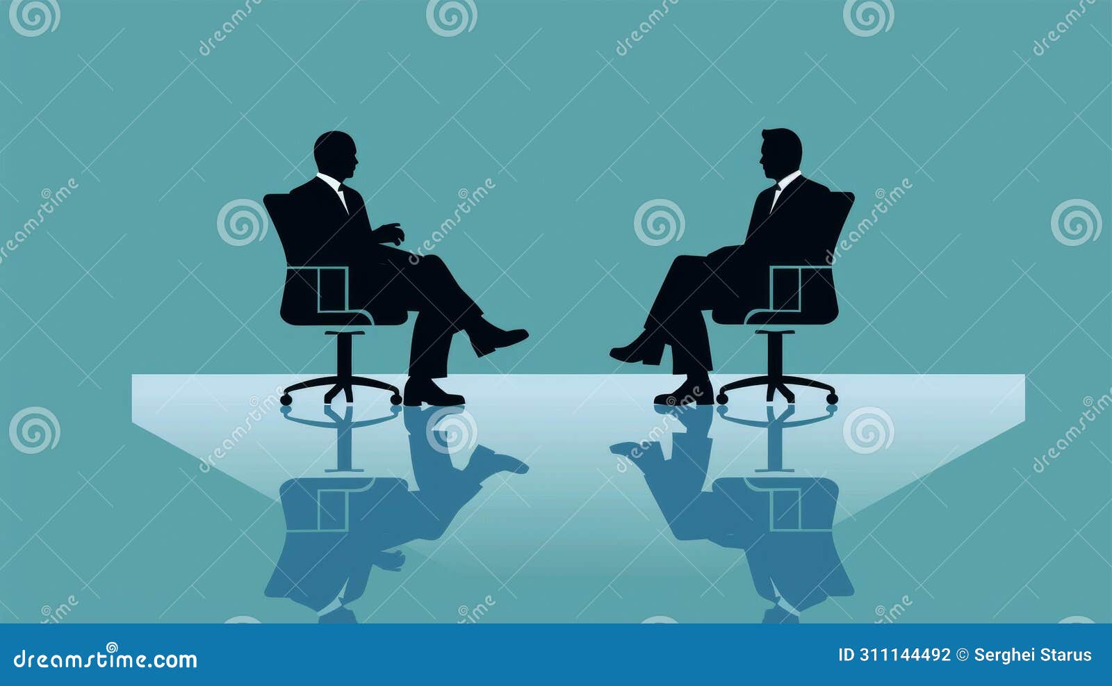 Two Men Sitting in Chairs with a Reflection of the Floor, AI Stock ... Two Men Sitting in Chairs with a Reflection of the Floor, AI Stock ...