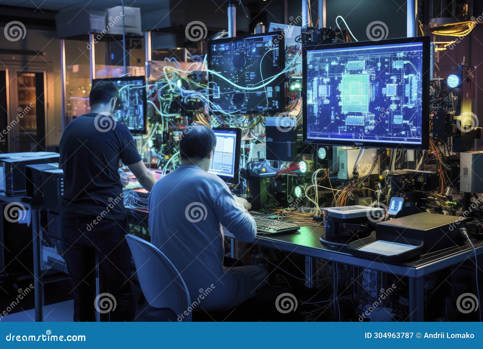 Two Men Sitting at a Computer Desk in a Modern Office Stock Image ...