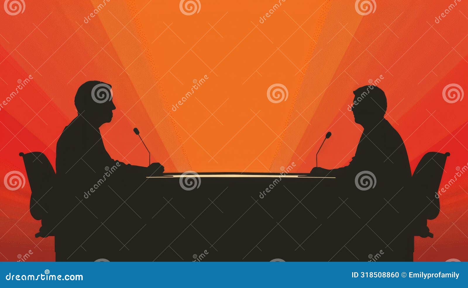 Two Men Sitting at a Table in Front of an Orange Background Stock Photo ...