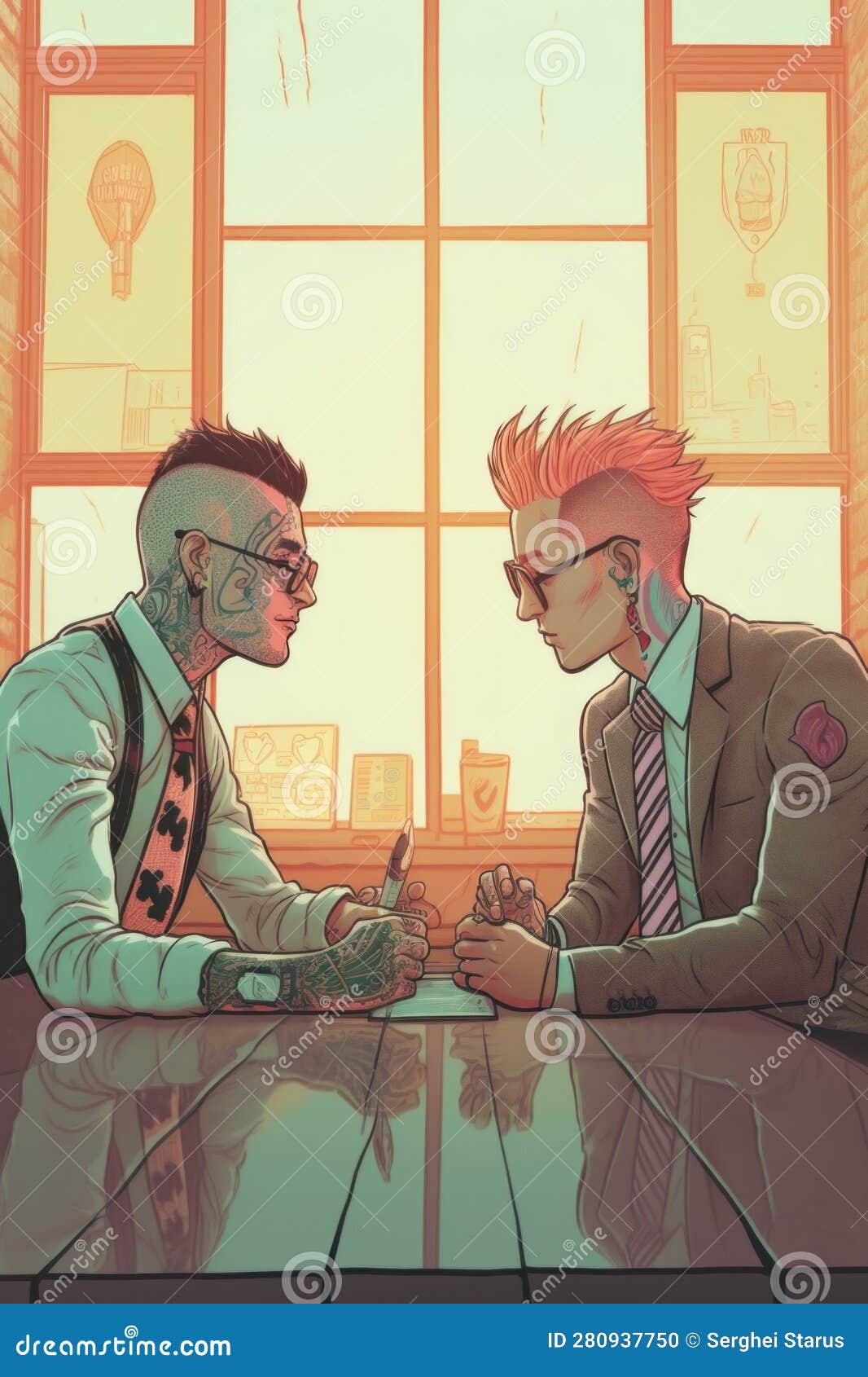 Two Men Sitting at a Table Talking To Each Other. Generative AI Image ...