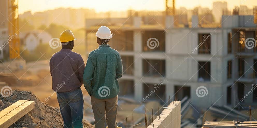 Two Men Standing on Construction Site, Observing Building Under ...