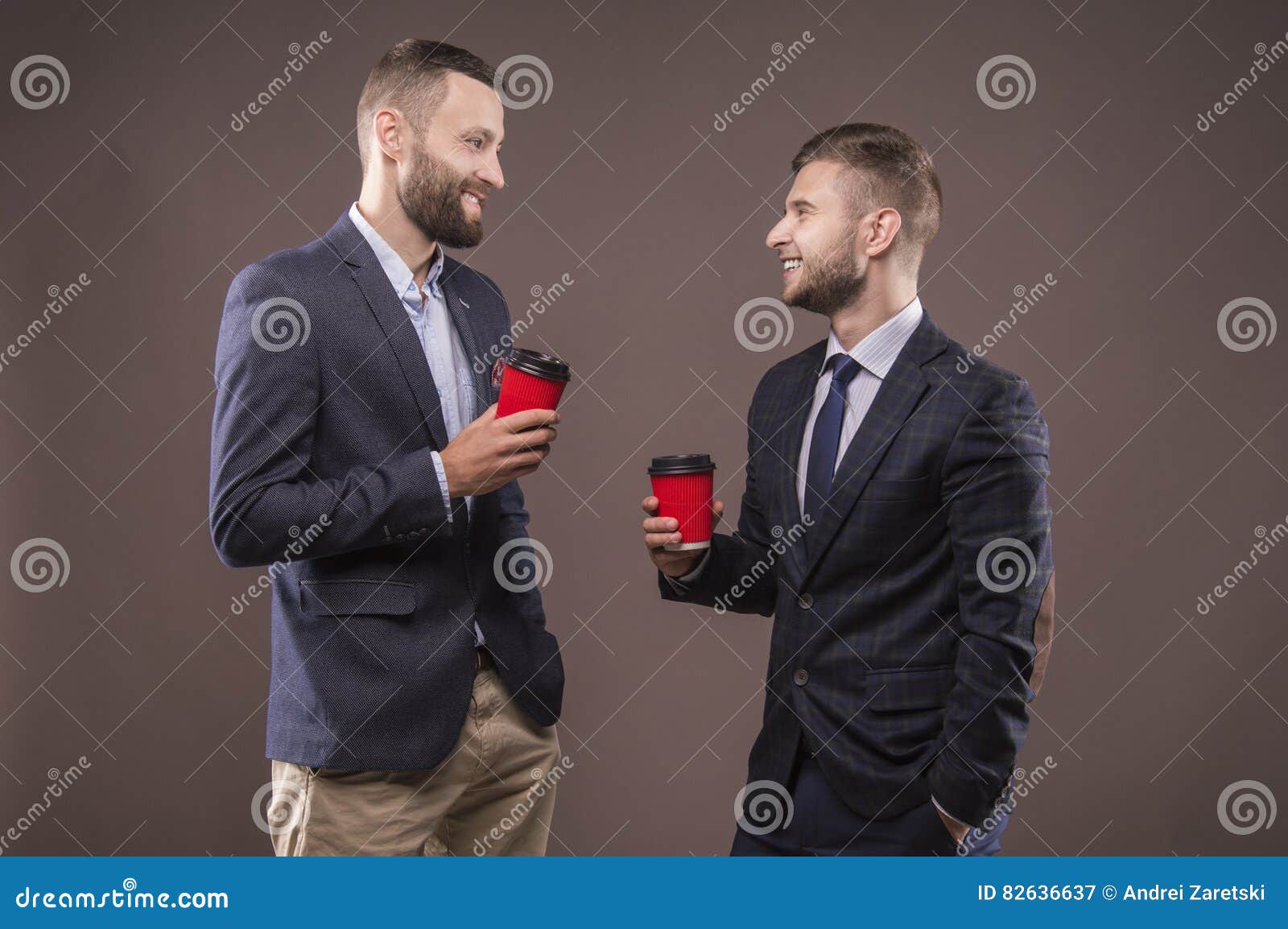 Two Men Standing with a Cup of Coffee Stock Image - Image of casual ...