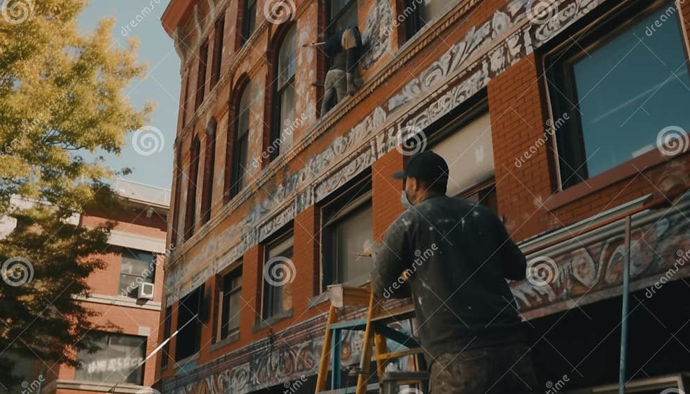 Two Men Standing in Front of Skyscraper, One in Suit Stock Illustration ...