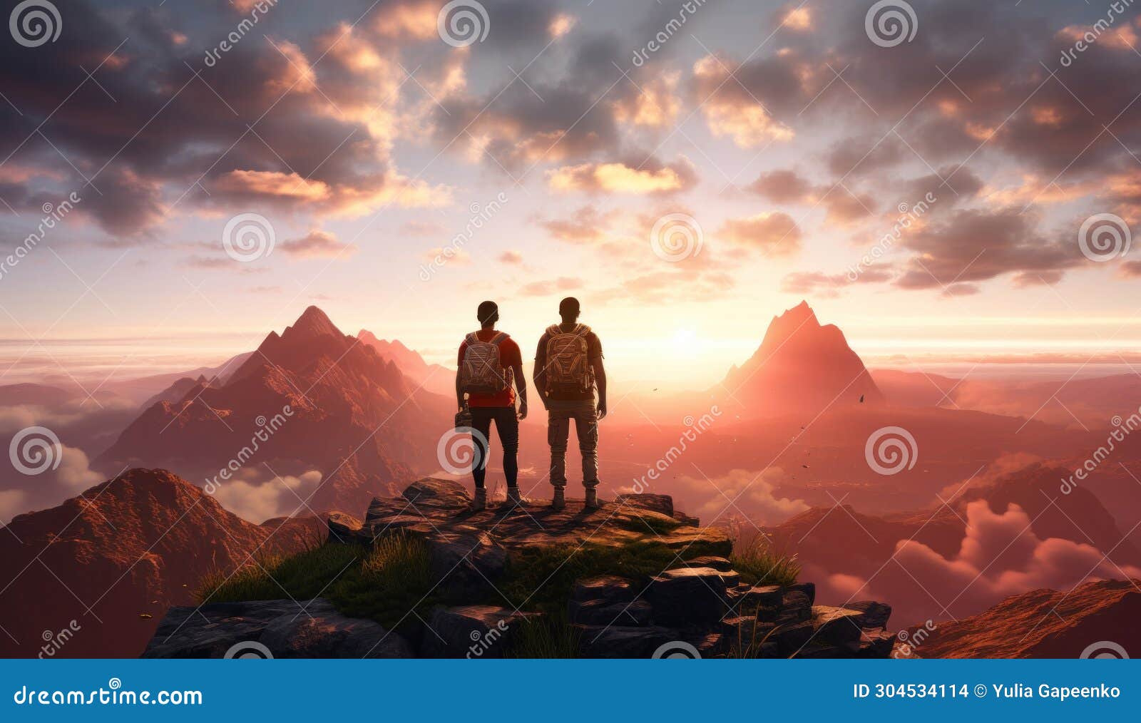 Two Men Standing at Top of a Mountain. Stock Photo - Image of climbing ...