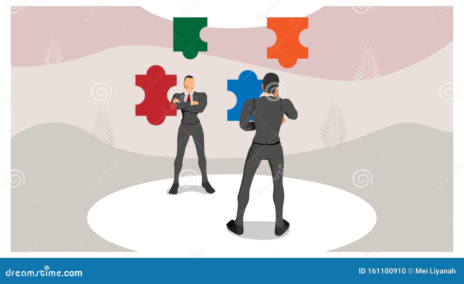 Two Men Stood Thinking about the Puzzle. Illustration of Though Mind ...