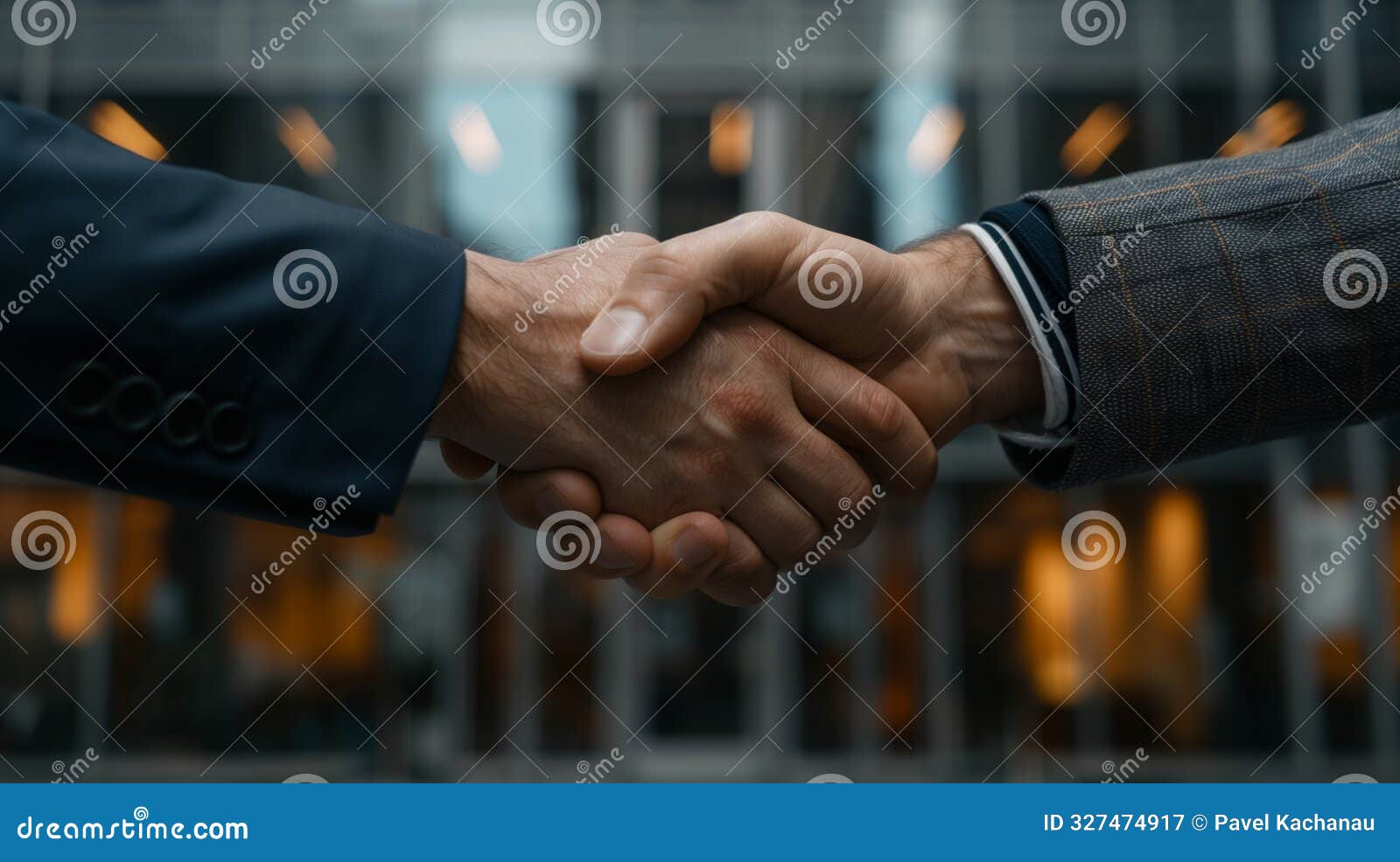 Two Men in Suits Shake Hands in Front of an Office Building Stock Image ...