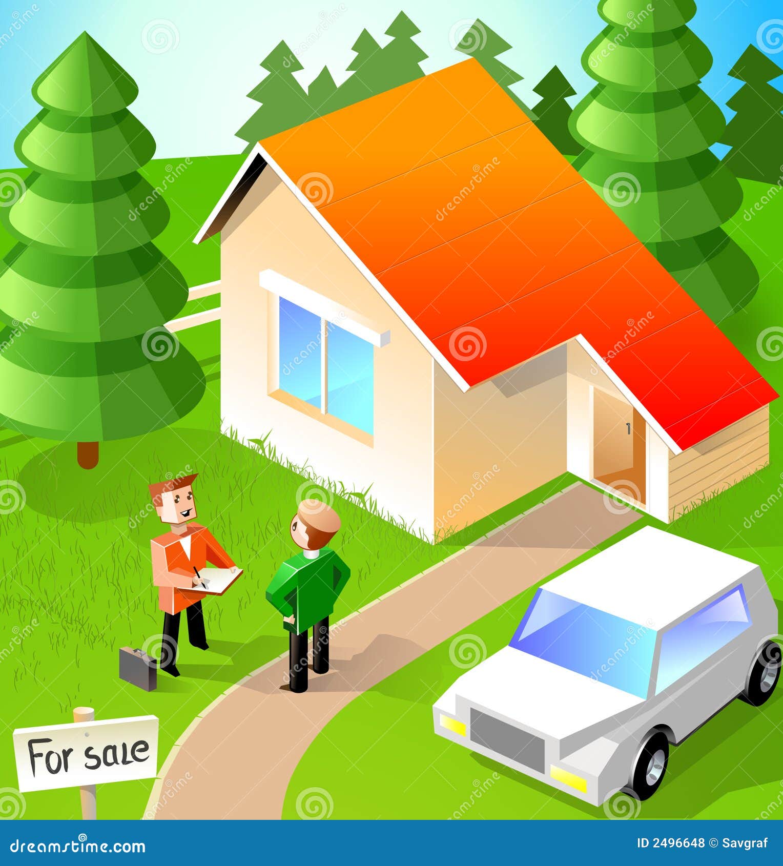 Two men talk about house stock illustration. Illustration of property ...
