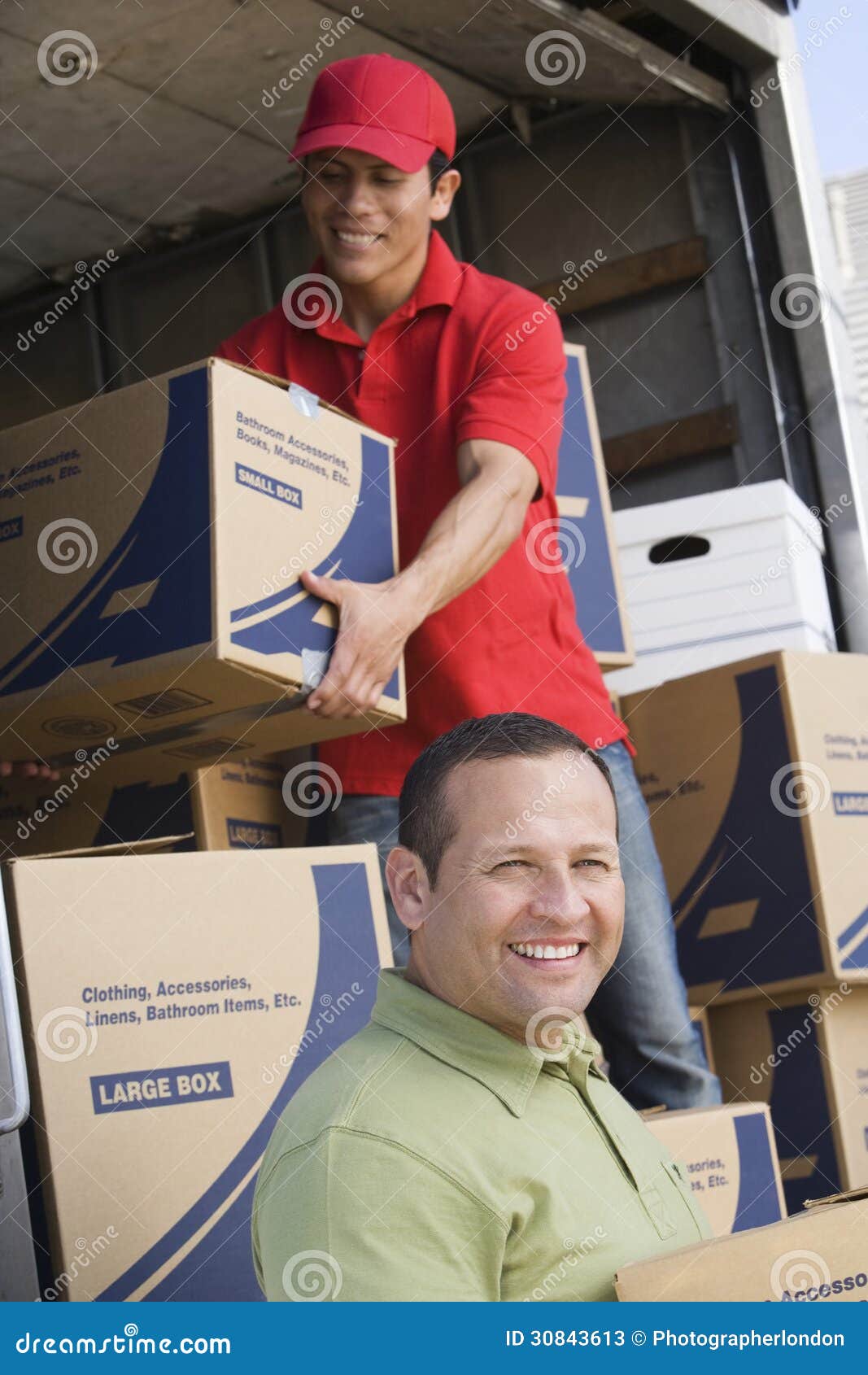 Two Men Unloading Delivery Van Stock Image - Image of people, enjoyment ...
