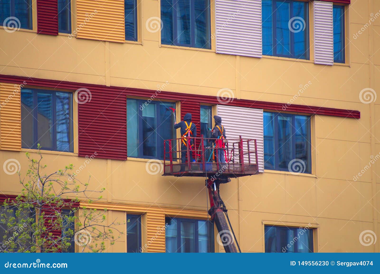 Two Men Wash the Windows in the Building Stock Photo - Image of color ...