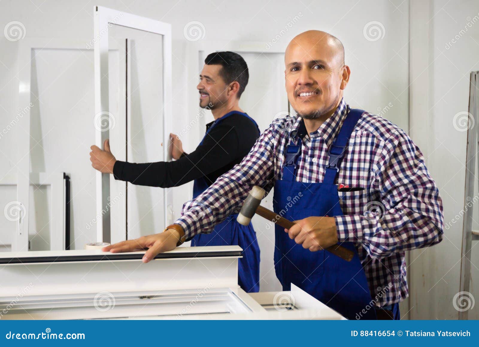 Two Men Work at PVC Windows Factory Stock Photo - Image of labor, male ...