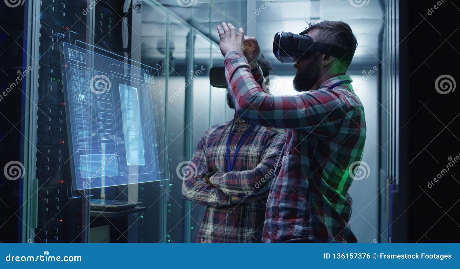 Two Men Working in a Data Center Stock Photo - Image of futuristic ...