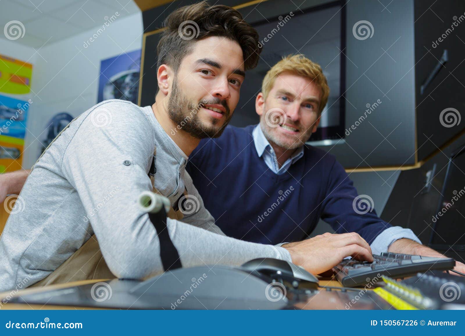 Two Men Working Together for Computers Stock Photo - Image of people ...