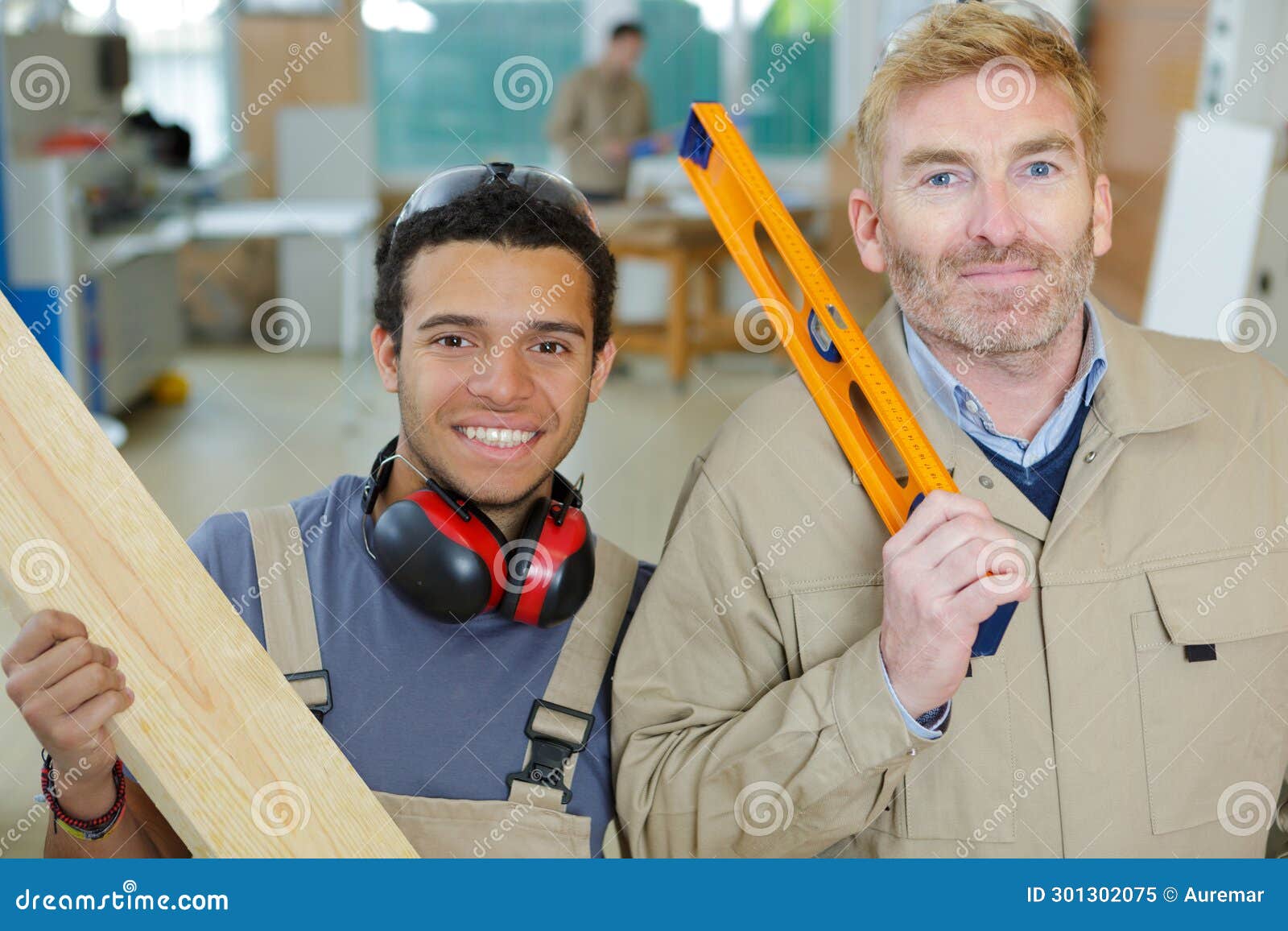 Two Men Working Together To Build Wooden Frame Stock Image - Image of ...
