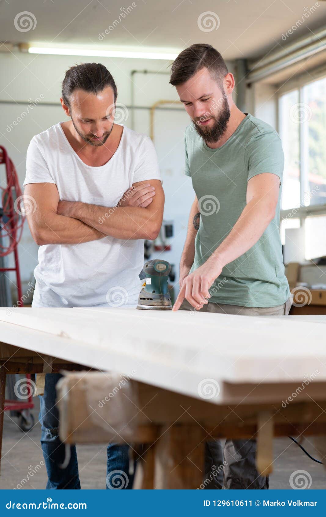 Two Worker in a Carpenters Workshop Stock Image - Image of active ...