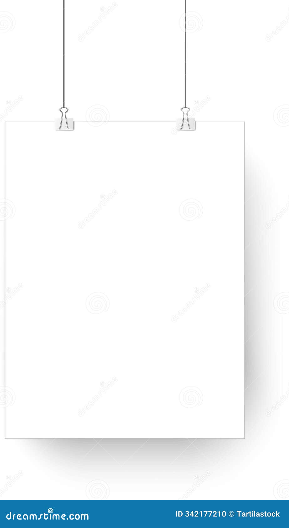 Two Metal Clips Hanging on Strings are Holding a Blank White Sheet of ...