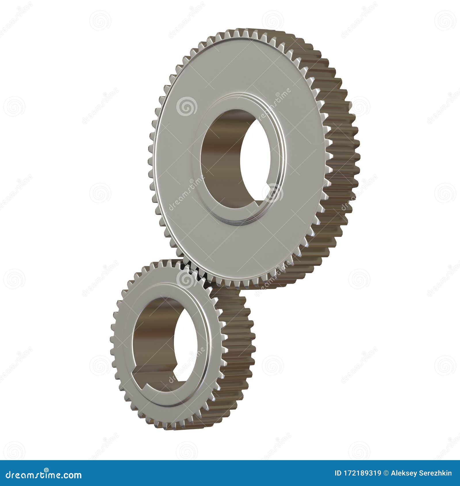 Two Metal Gears on a White Background, Isolate. 3D Rendering of ...