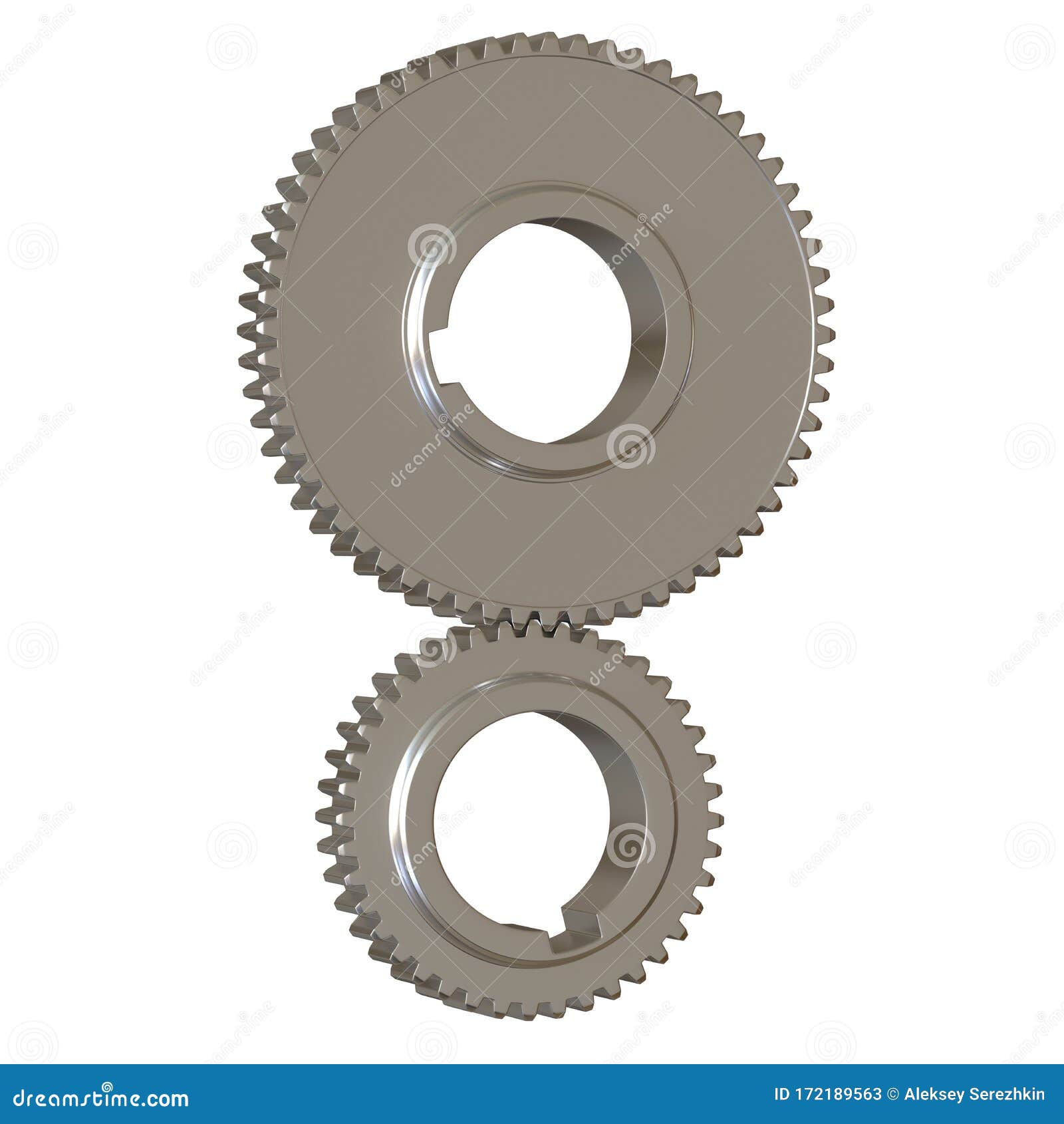 Two Metal Gears on a White Background, Isolate. 3D Rendering of ...