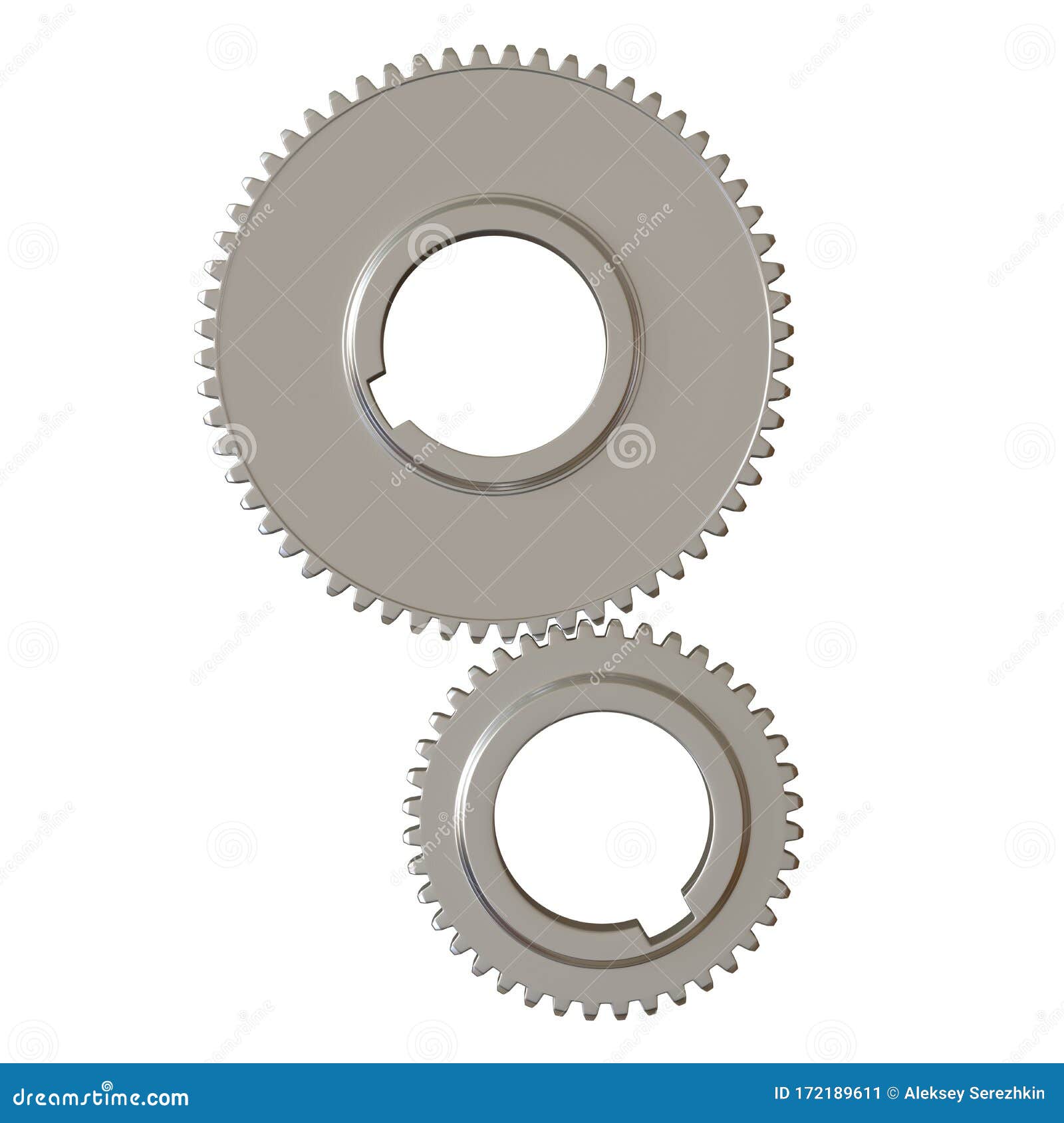 Two Metal Gears on a White Background, Isolate. 3D Rendering of ...