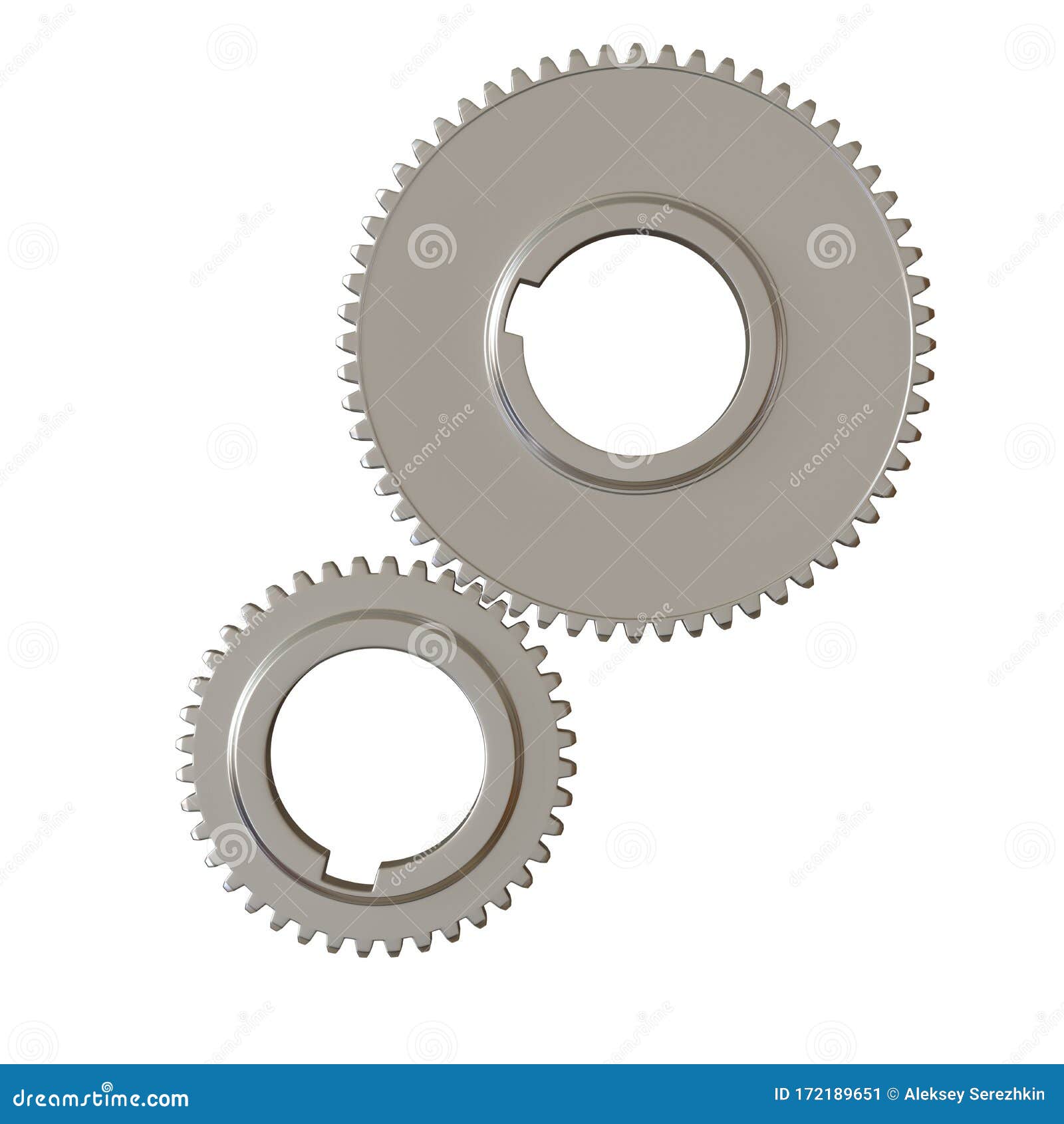 Two Metal Gears on a White Background, Isolate. 3D Rendering of ...