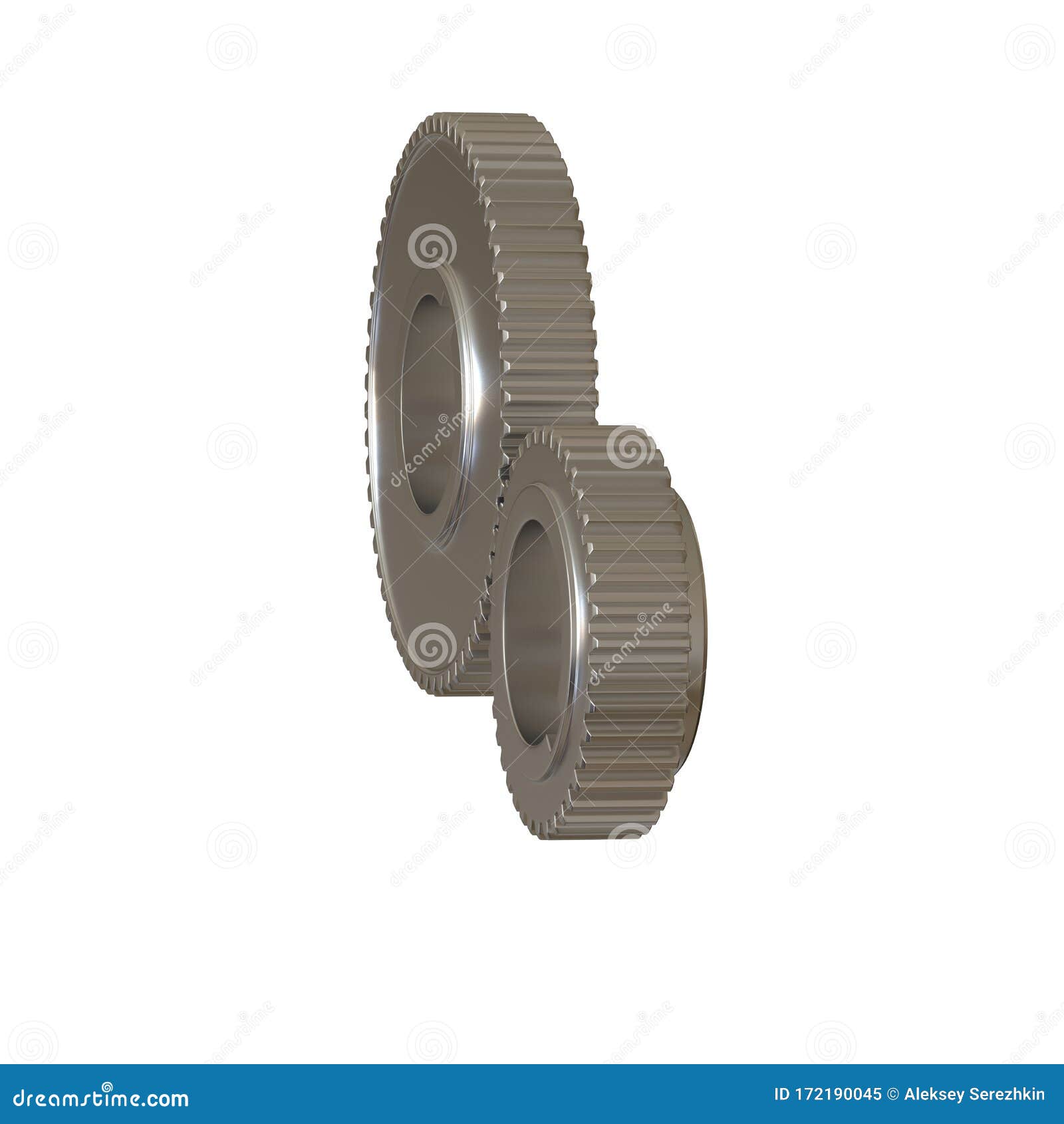 Two Metal Gears on a White Background, Isolate. 3D Rendering of ...