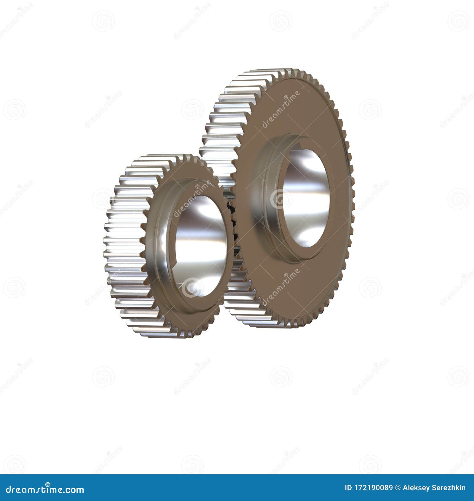 Two Metal Gears on a White Background, Isolate. 3D Rendering of ...