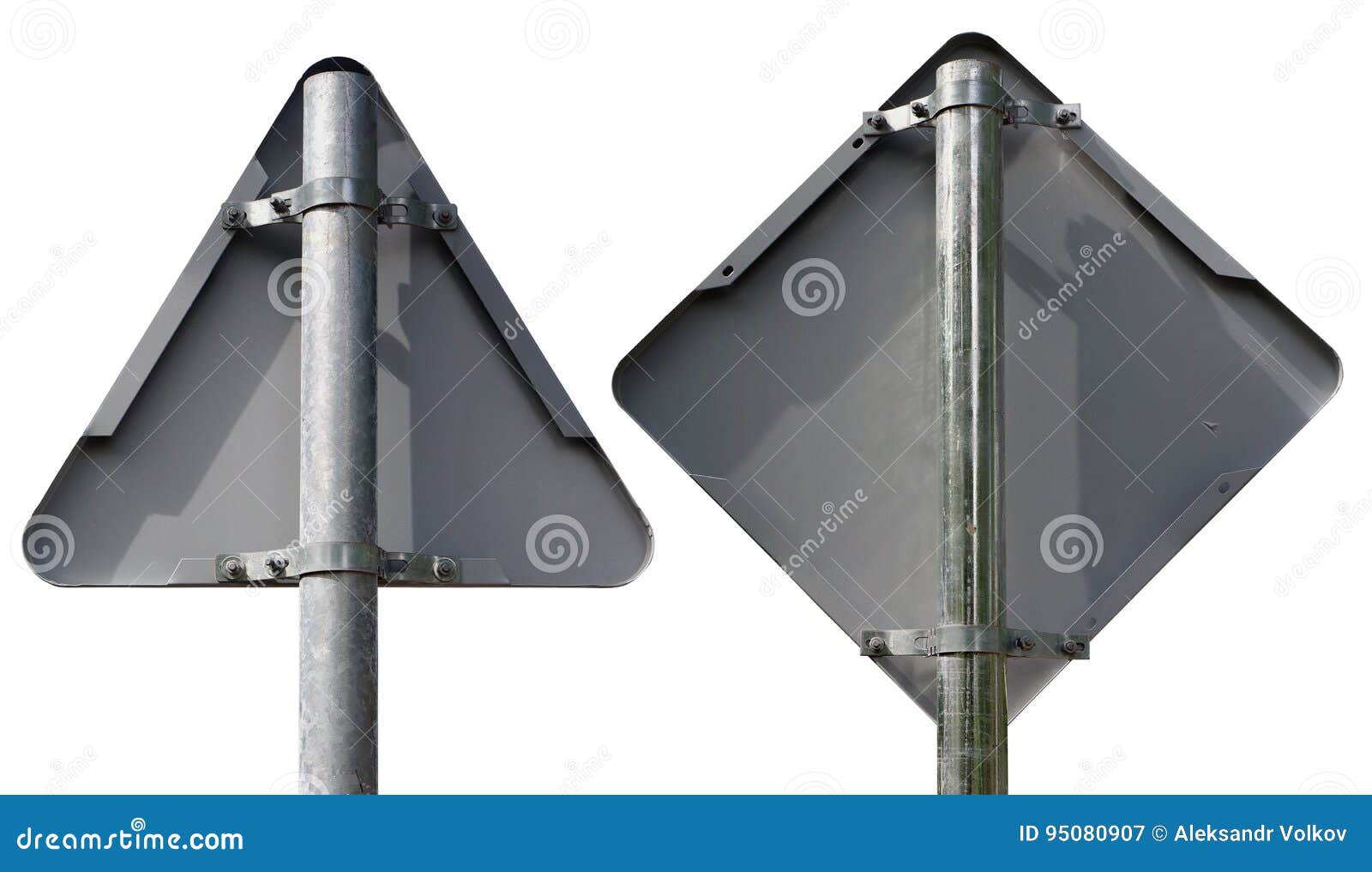 Two Metal Road Signs - Triangular and Diamond-shaped - a Reverse Stock ...