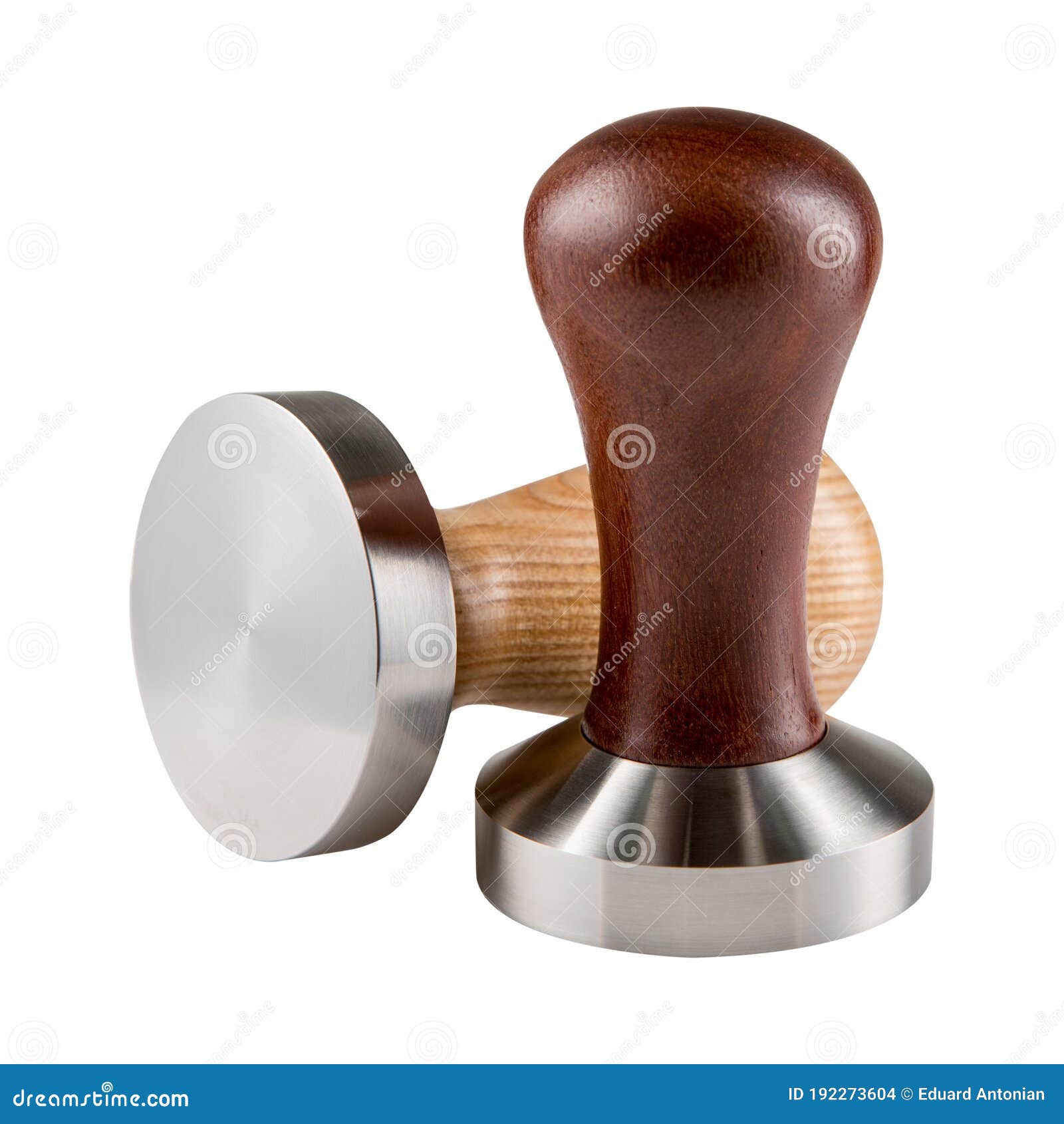 Two Metal Tamper with Wooden Handle on White Background Stock Photo ...