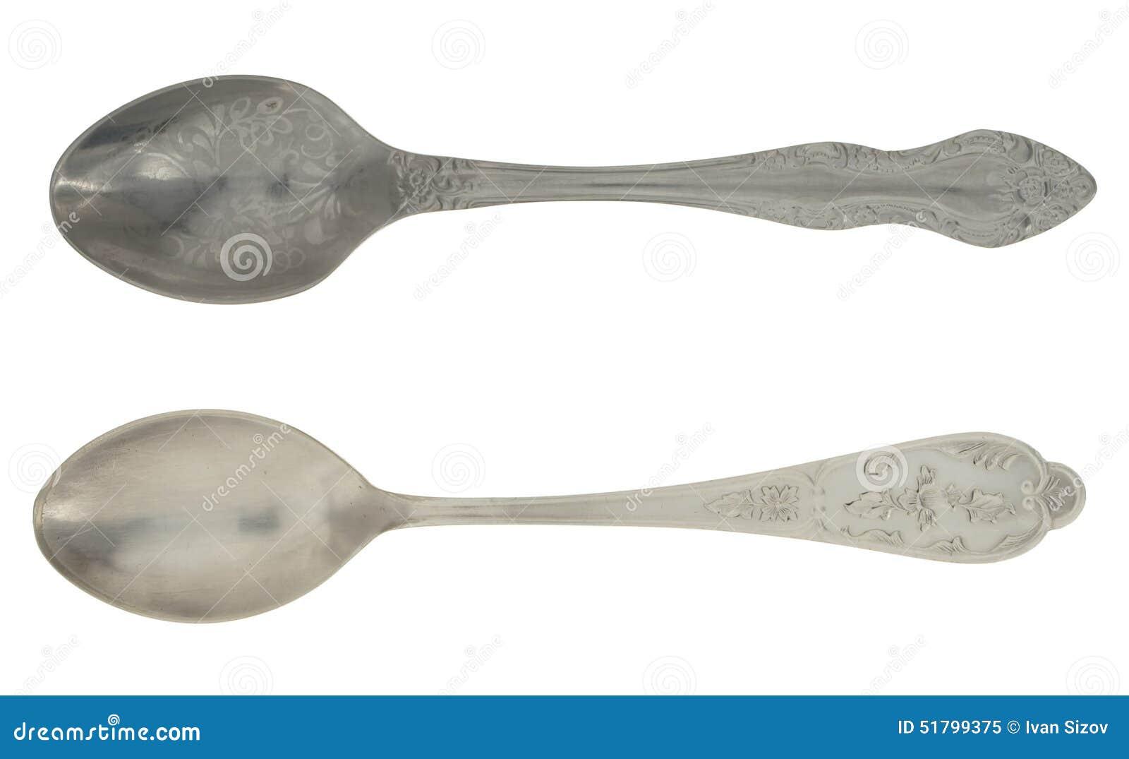 Two Metal Teaspoons - Broken In Half And Serviceable On A White ...