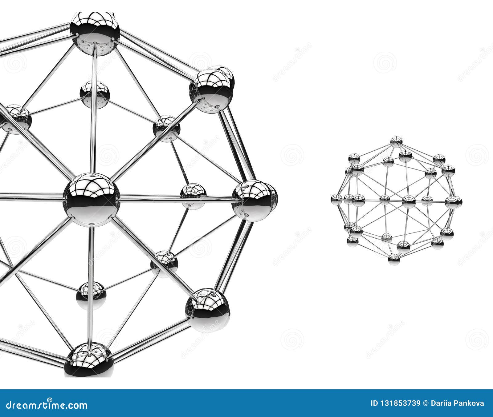 Two Metallic Atoms Isolated on White. Structure of Molecules Close Up ...