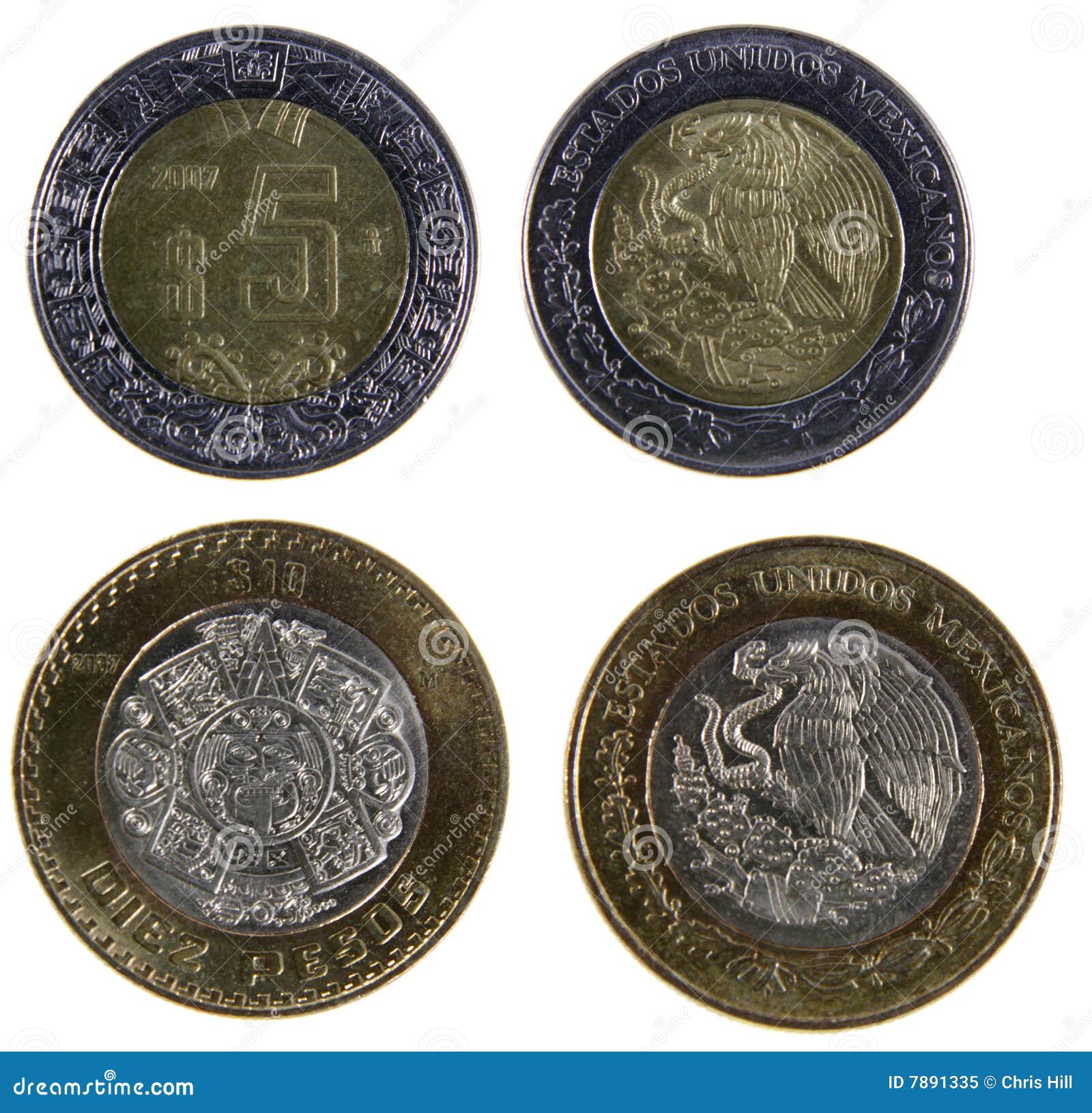 Two Mexican Peso Coins stock image. Image of pesos, background - 7891335