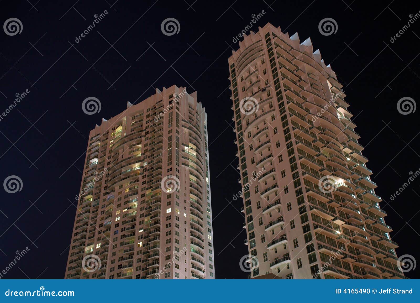 Two Miami High Rise Condos At Night Picture. Image: 4165490