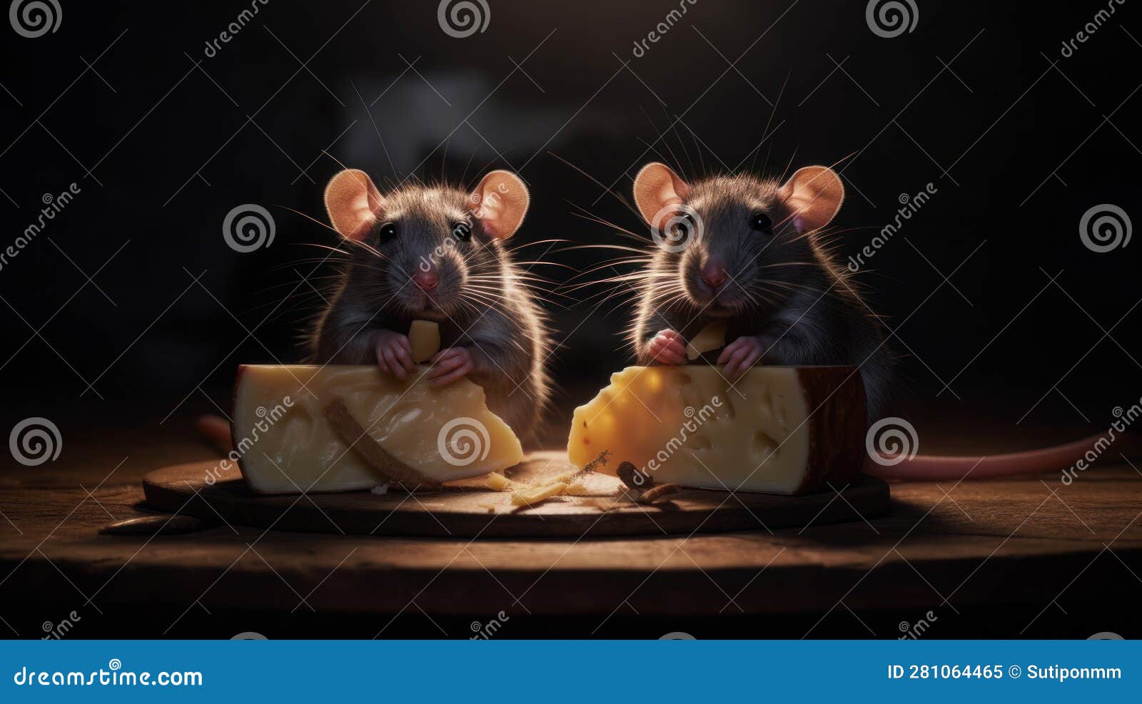 Two Mice and Cheese on Black. Generative Ai Stock Illustration ...