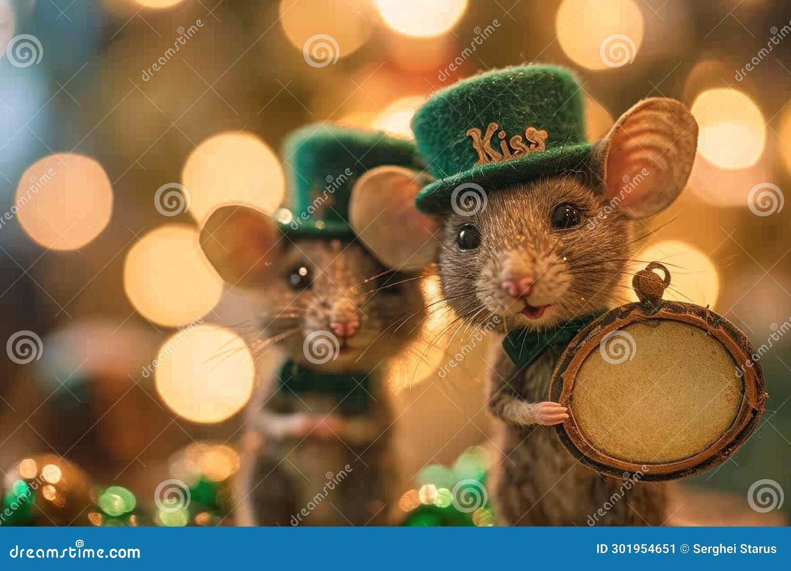 Two Mice Dressed in Green Hats and Holding a Frame, AI Stock Image ...